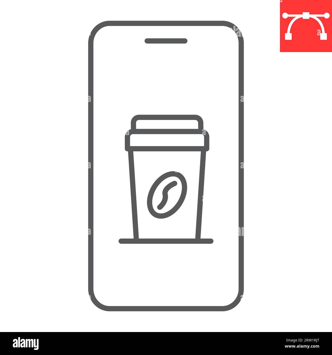 Coffee app line icon, mobile and takeaway, coffee paper cup on ...