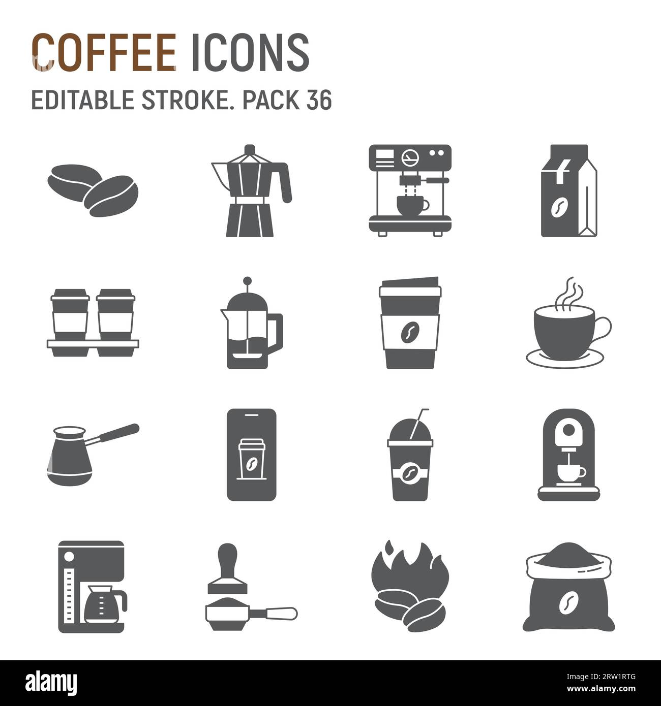 Coffee glyph icon set, coffe shop collection, vector graphics, logo ...