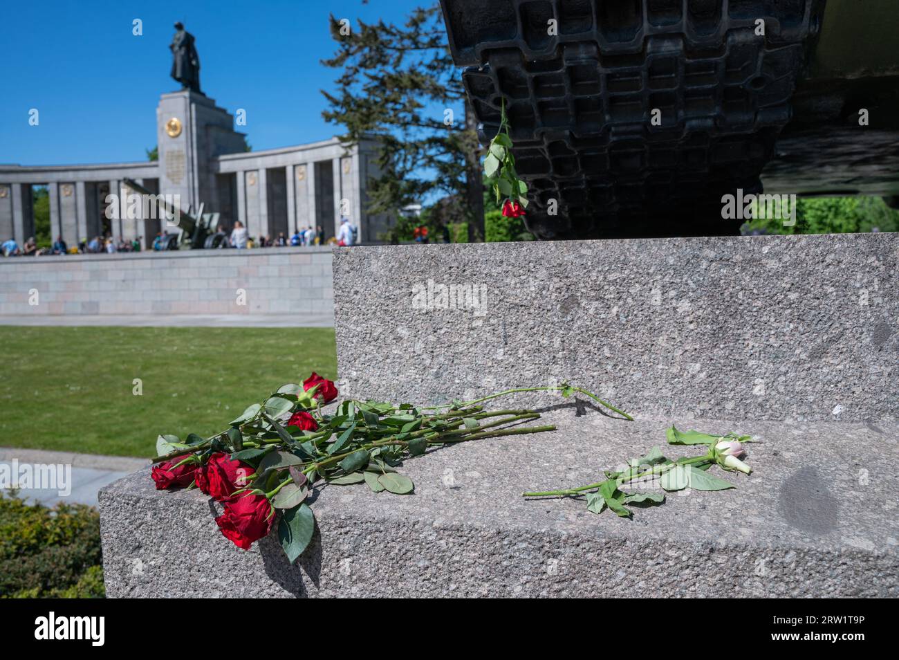 08.05.2022, Germany, Berlin, Berlin - Europe - Red roses lie on the ...