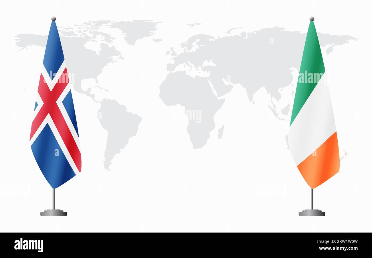 Iceland and Ireland flags for official meeting against background of ...