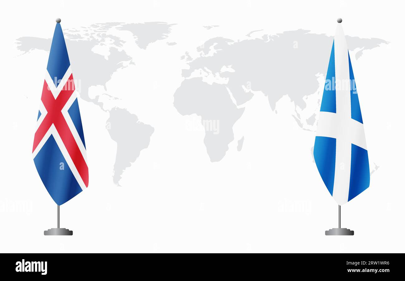 Iceland and Scotland flags for official meeting against background of ...