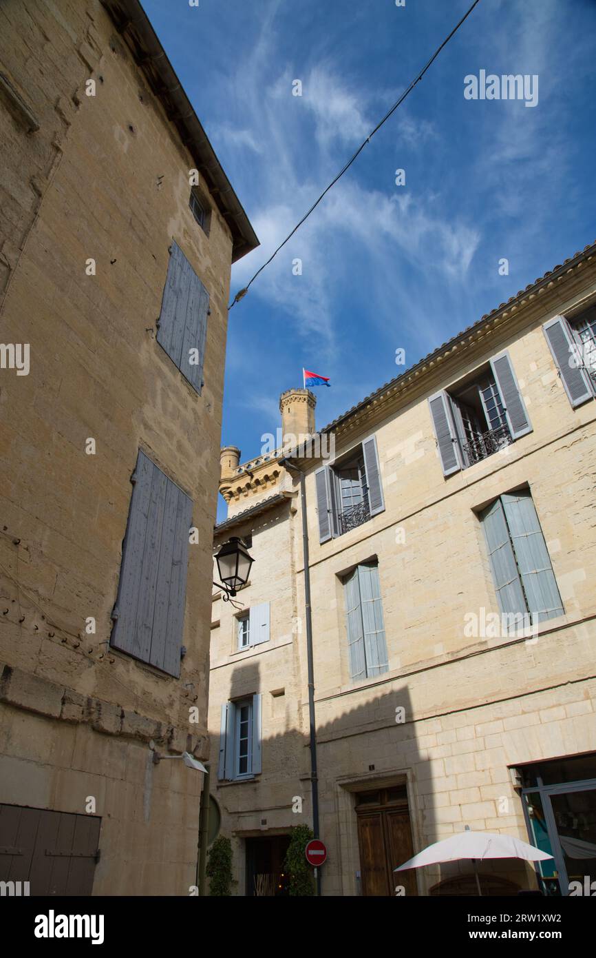 the beautiful architecture of the small french town "Uzès Stock Photo ...