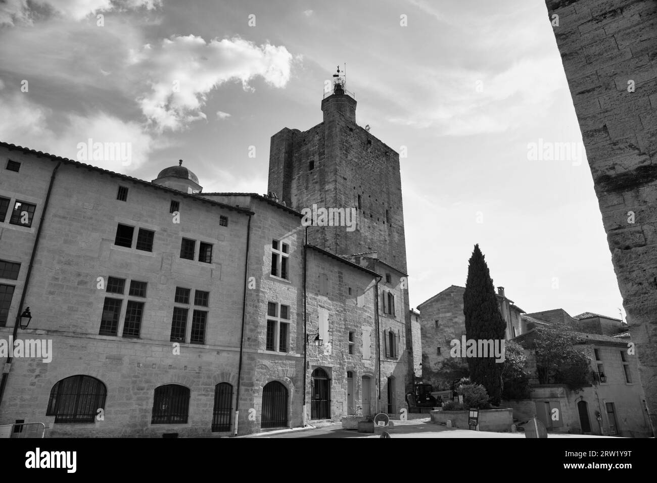 the beautiful architecture of the small french town "Uzès Stock Photo ...