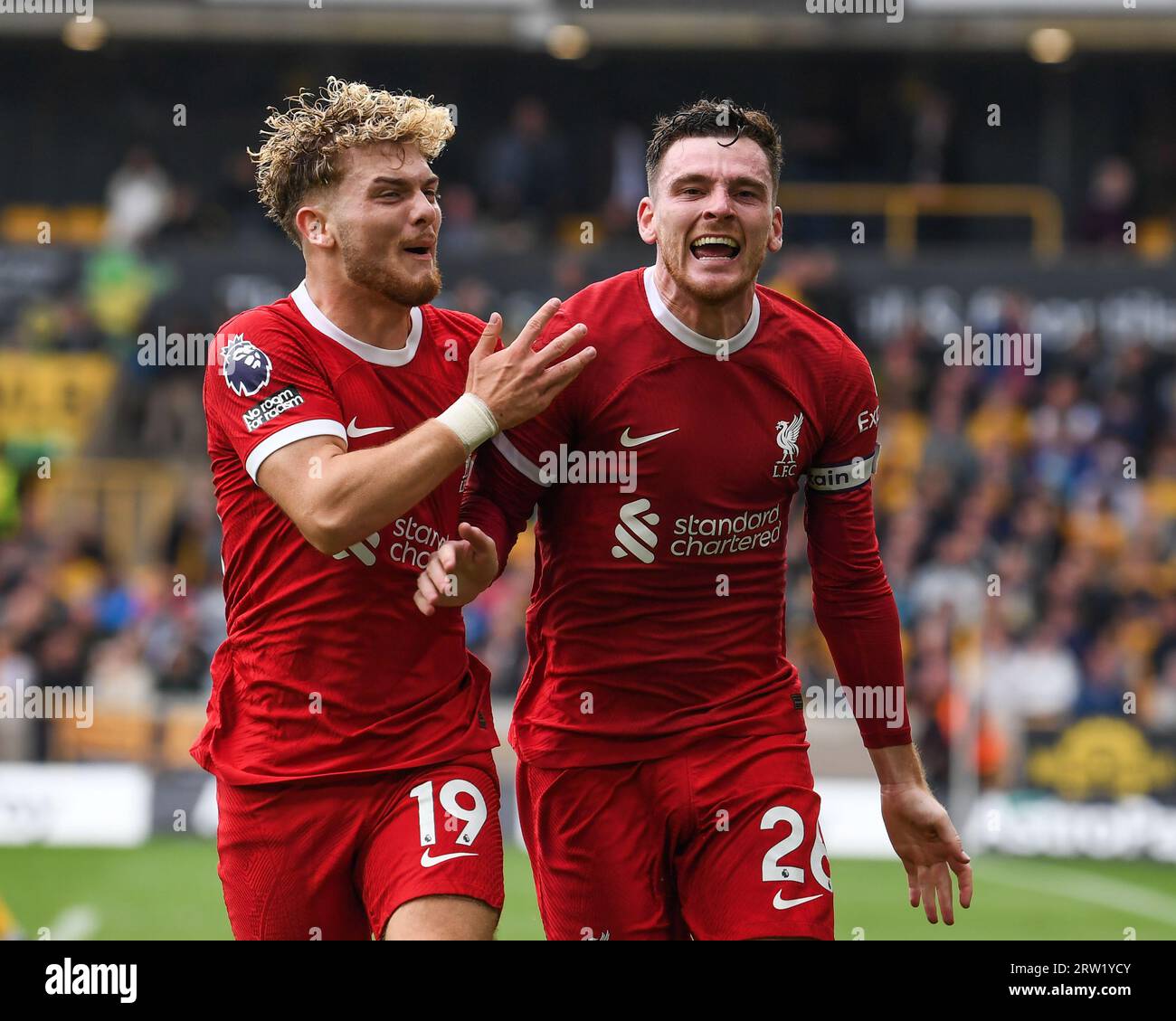 Andrew Robertson #26 of Liverpool scores to make it 1-2 celebrates with ...