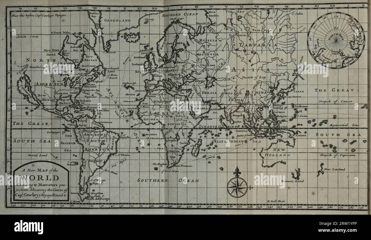 The map of Cowley's circumnavigation of the world in the 1699 Stock ...