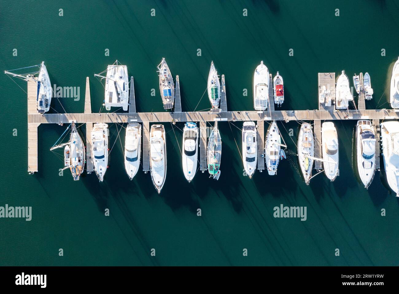 Aerial view of the marina of the city of Santa Marta, Colombia along ...