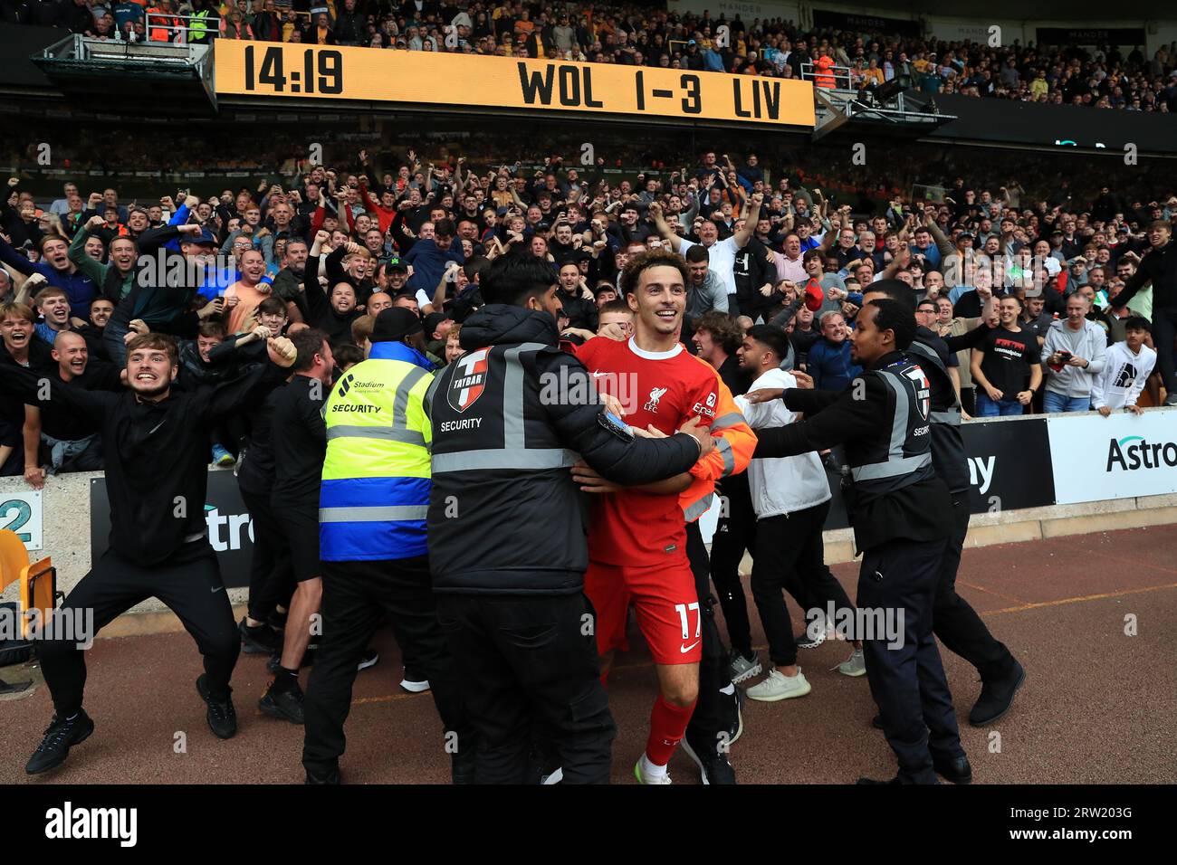 Liverpool's Curtis Jones celebrates with the fans after the Liverpool ...