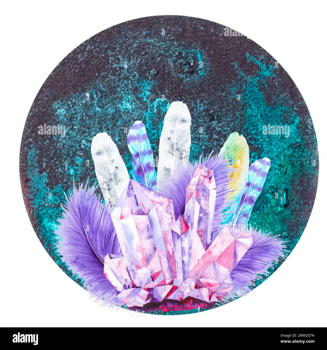 Watercolor illustration of magic crystals, hand drawing, esoterics ...
