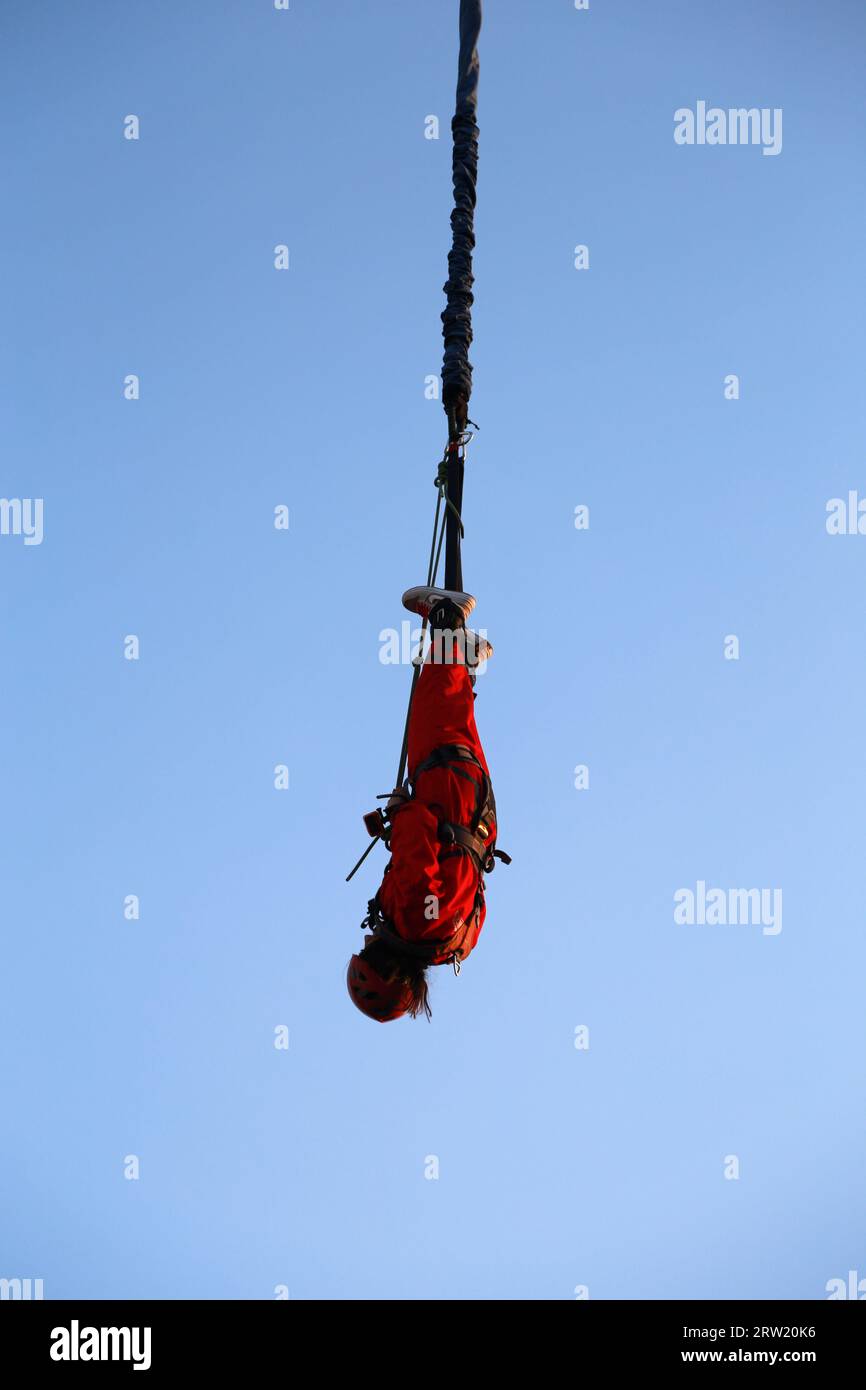Tehran, Iran. 15th Sep, 2023. An Iranian person makes a bungee jump ...