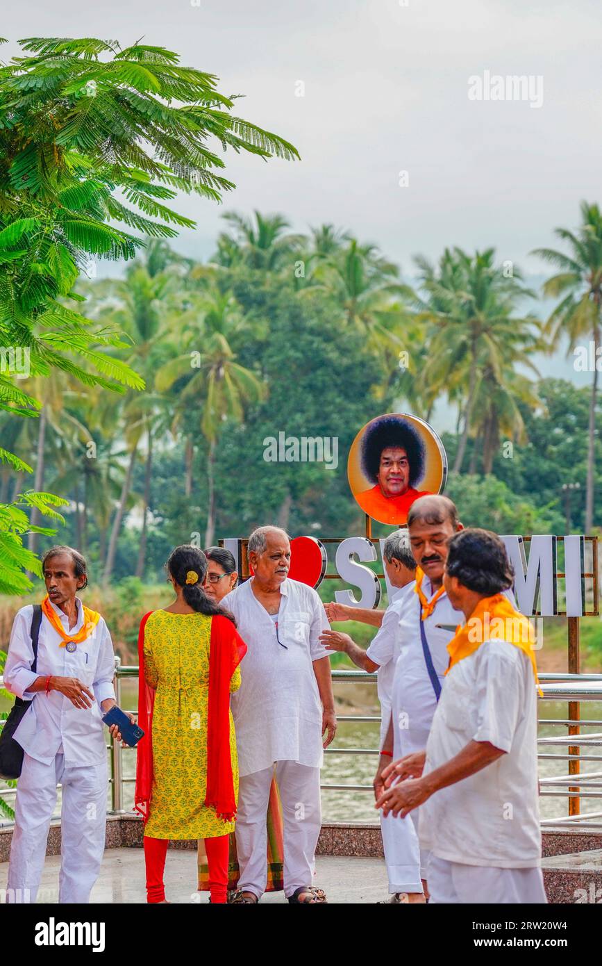 Puttaparthi, India - September 01.2023: Sai Baba devotees dressed in ...