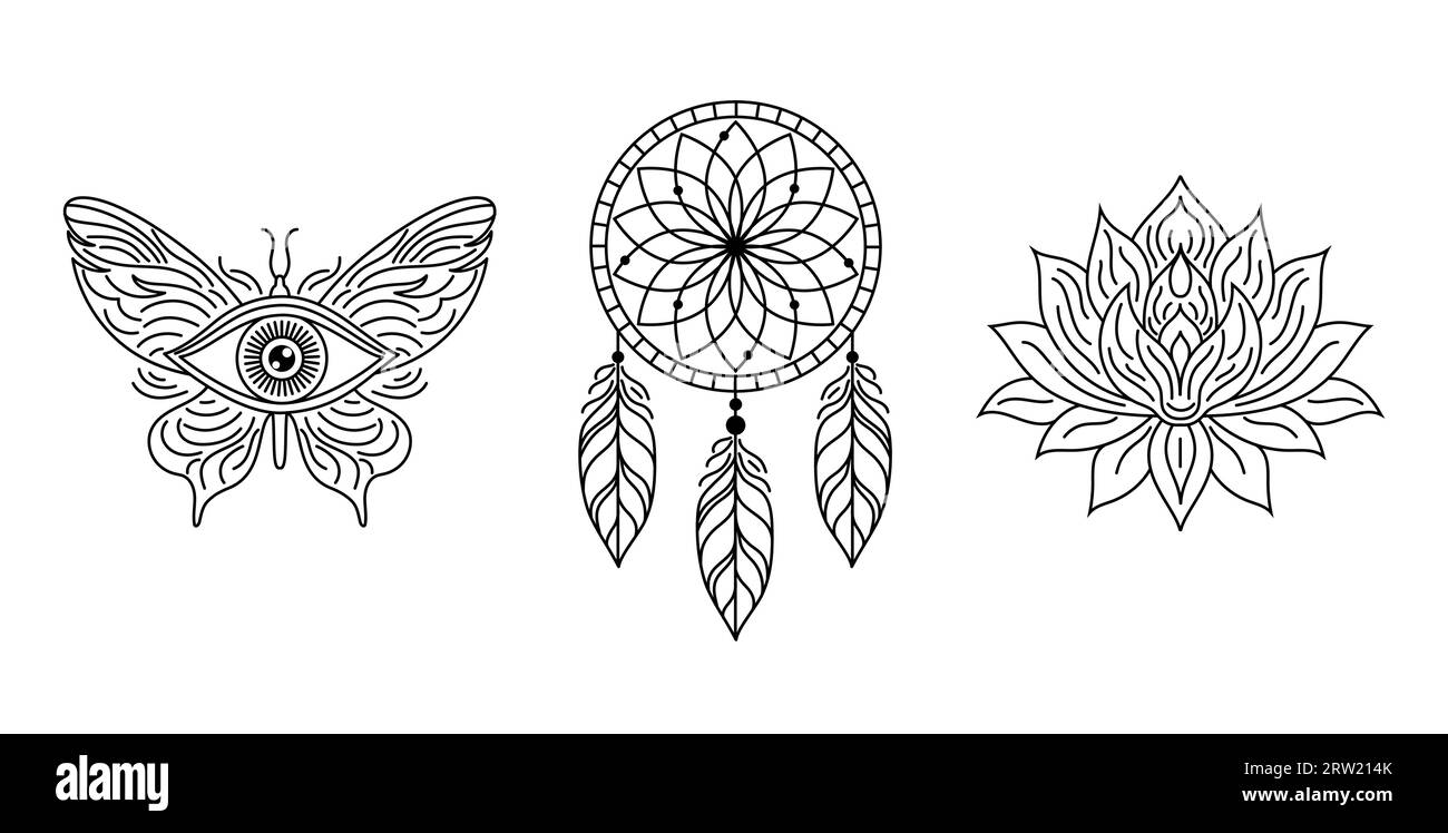 Lotus, dream catcher and all seeing eye icons Stock Vector Image & Art ...