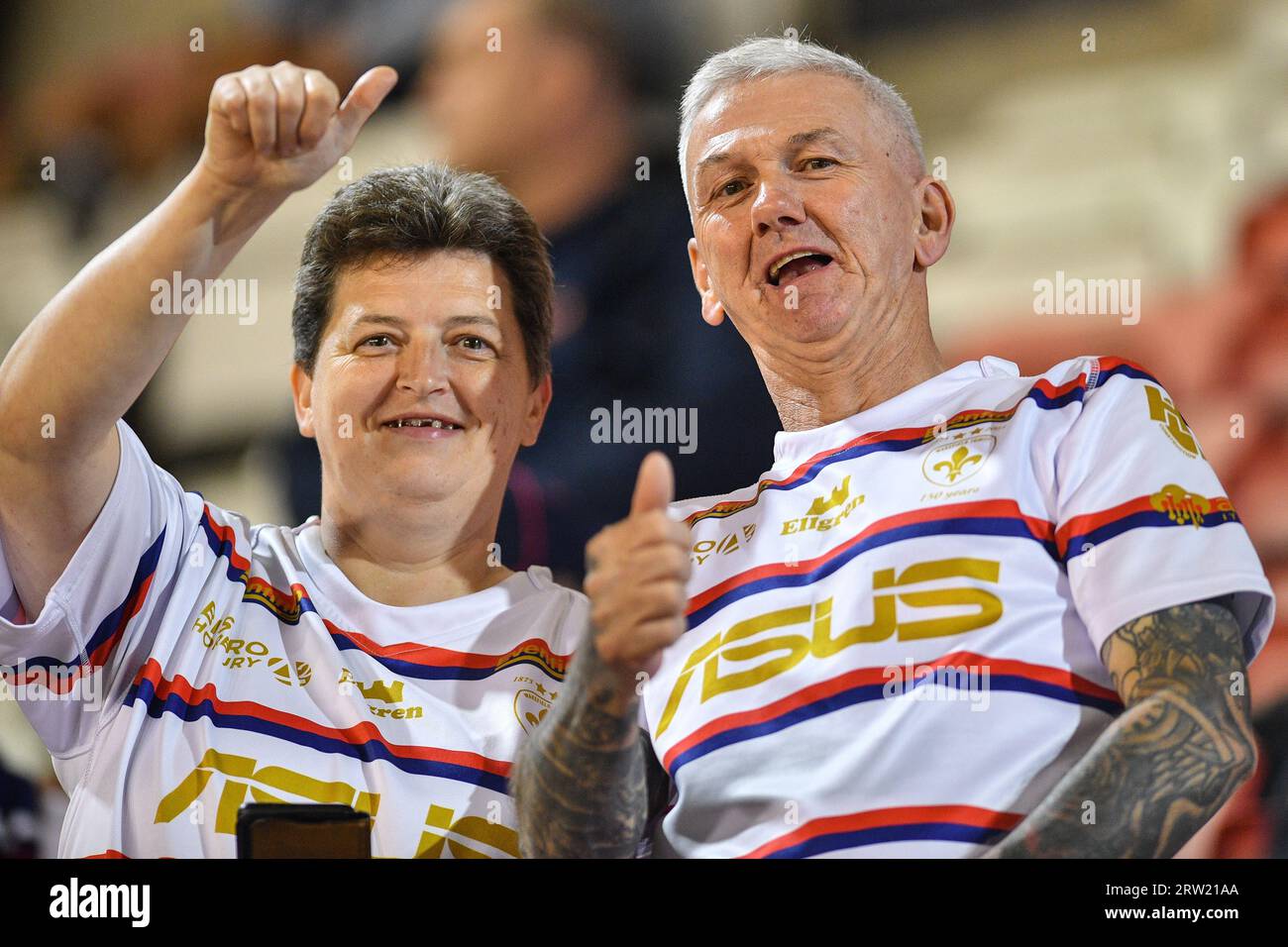Leigh, England - 15th September 2023 Wakefield Trinity fans. Rugby ... Leigh, England - 15th September 2023 Wakefield Trinity fans. Rugby ...