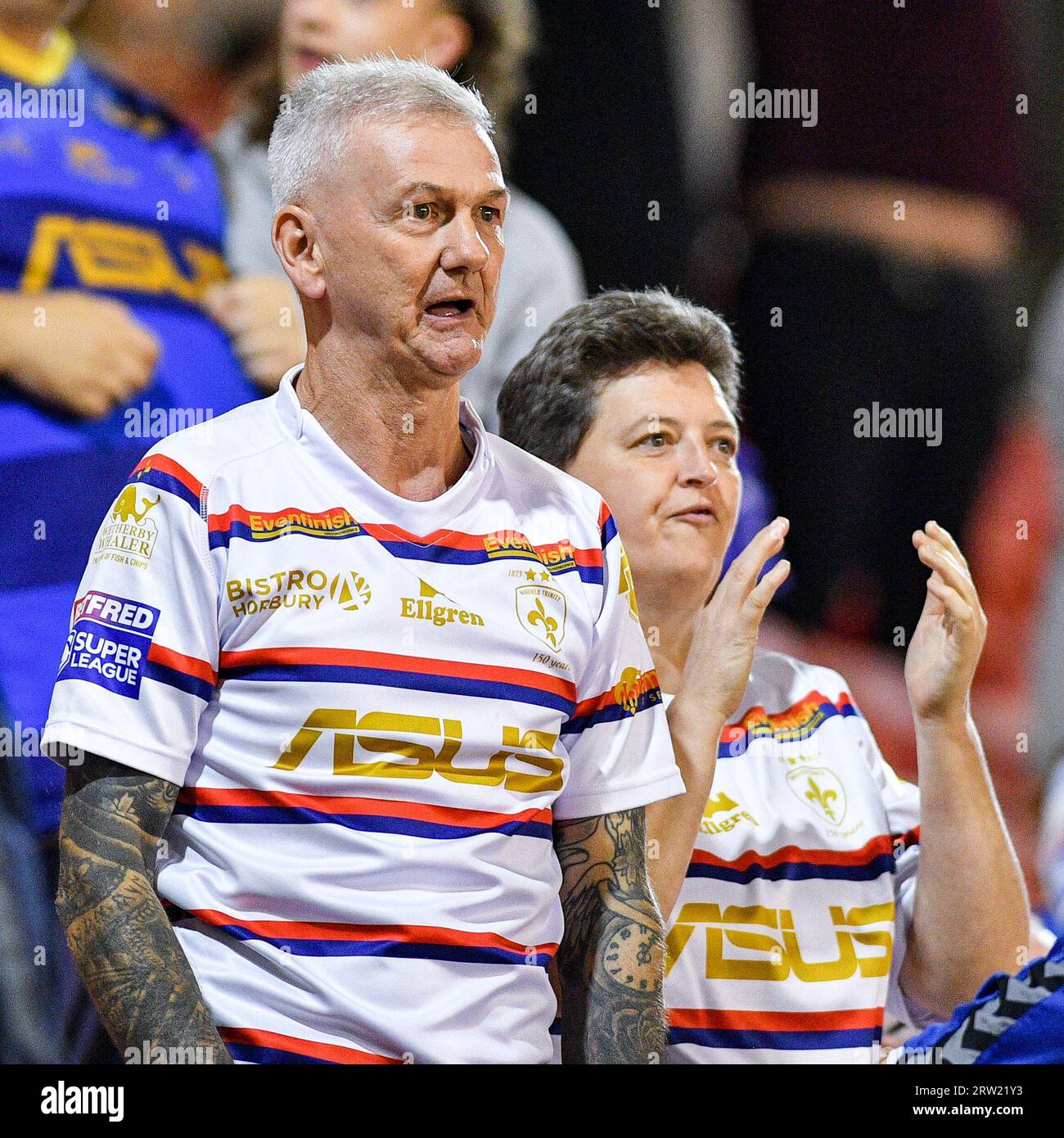 Leigh, England - 15th September 2023 Wakefield Trinity fans. Rugby ... Leigh, England - 15th September 2023 Wakefield Trinity fans. Rugby ...