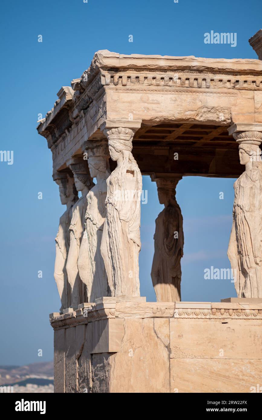 Caryatid porch of the Erechtheion temple in Acropolis of Athens capital ...