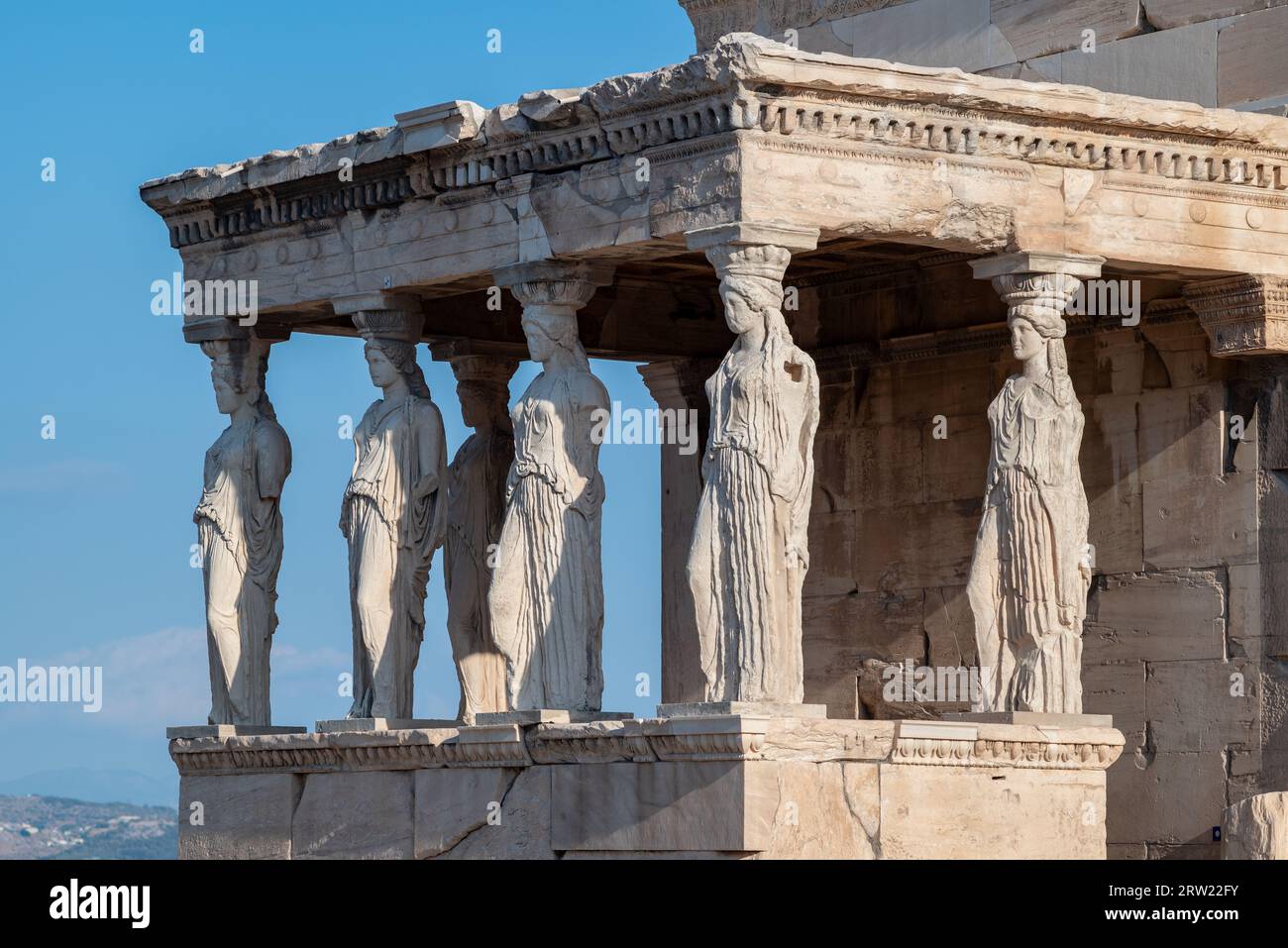 Caryatid porch of the Erechtheion temple in Acropolis of Athens capital ...