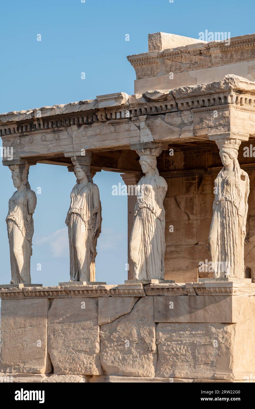 Caryatid porch of the Erechtheion temple in Acropolis of Athens capital ...