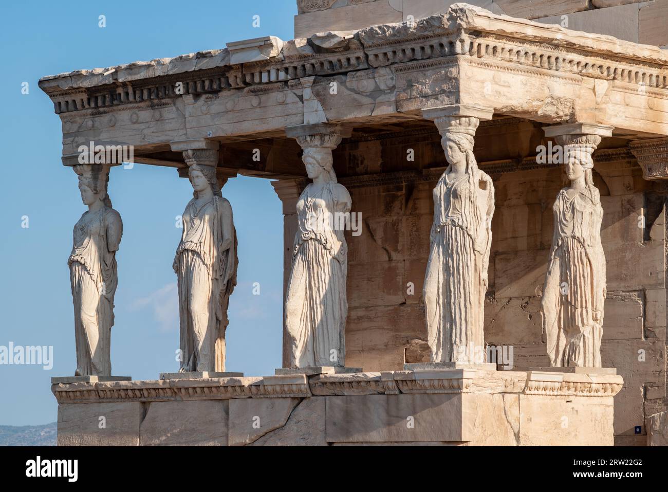 Caryatid porch of the Erechtheion temple in Acropolis of Athens capital ...