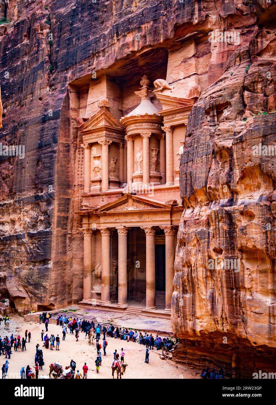 Large interesting tourist complex of the ancient city of Petra with ...