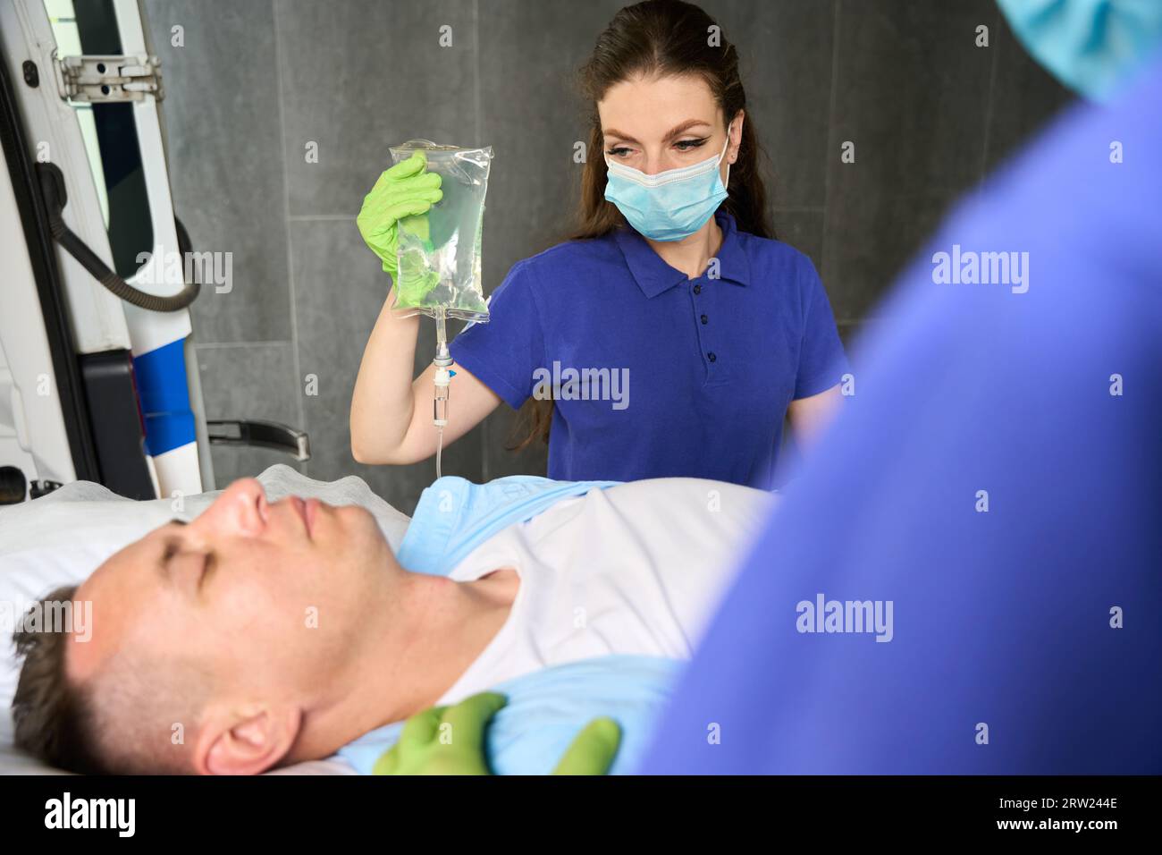 Patient injured in an accident was brought to emergency room Stock ...