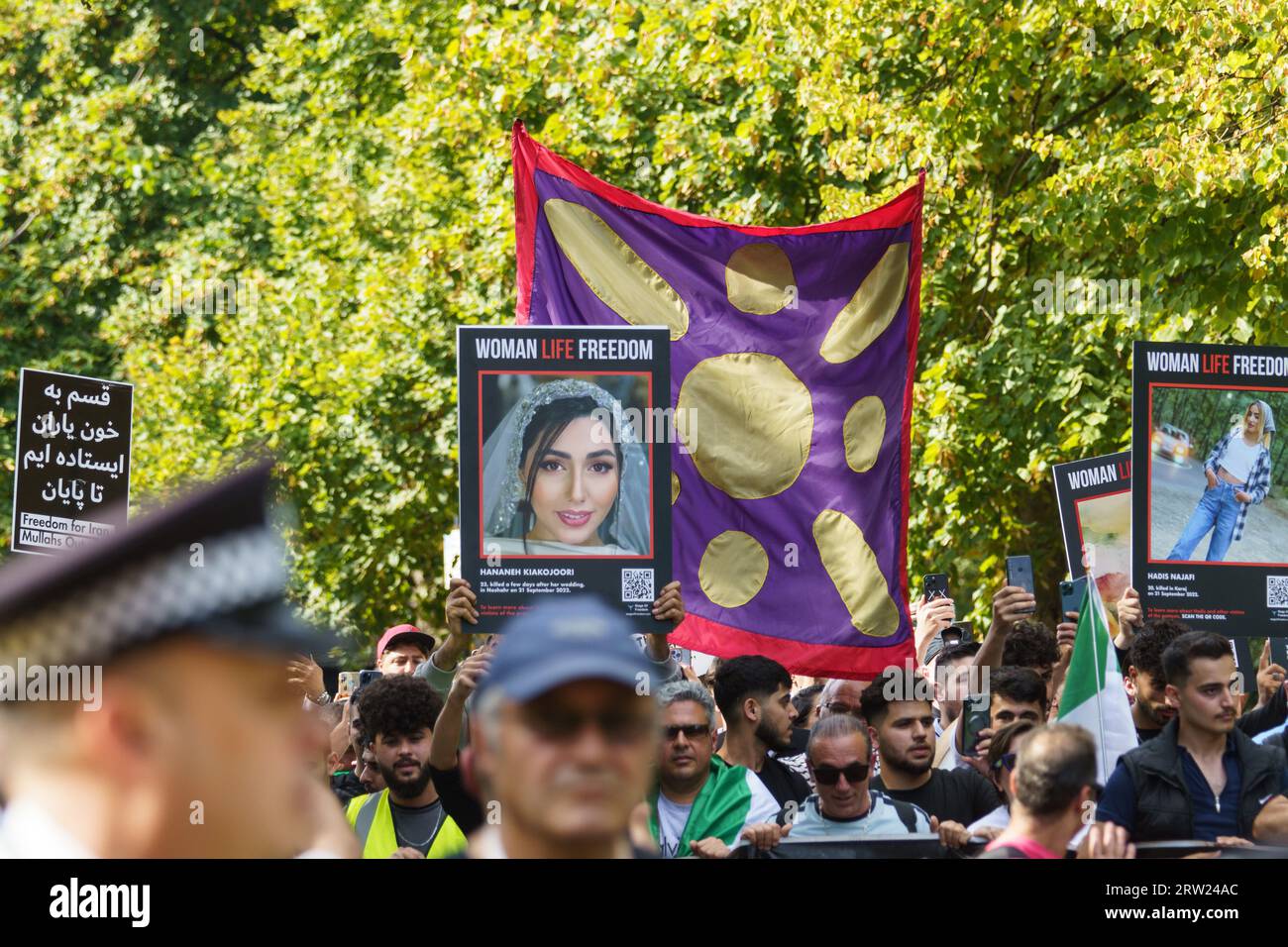 London, 16th September 2023. WOMEN LIFE FREEDOM Protesters mark the ...