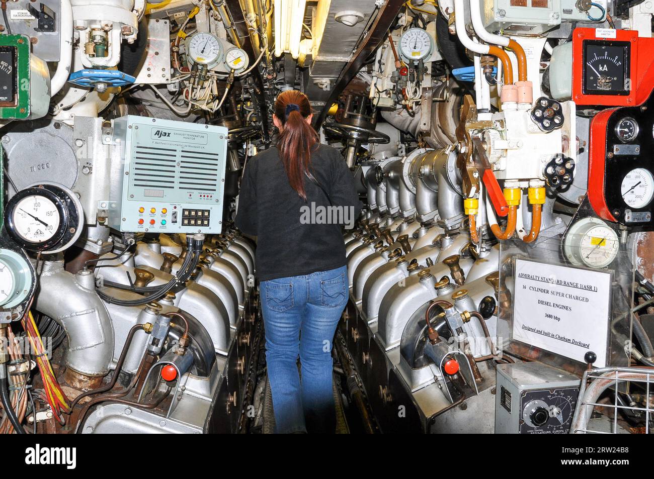 Visitor inside the submarine HMS Ocelot, at The Historic Dockyard ...