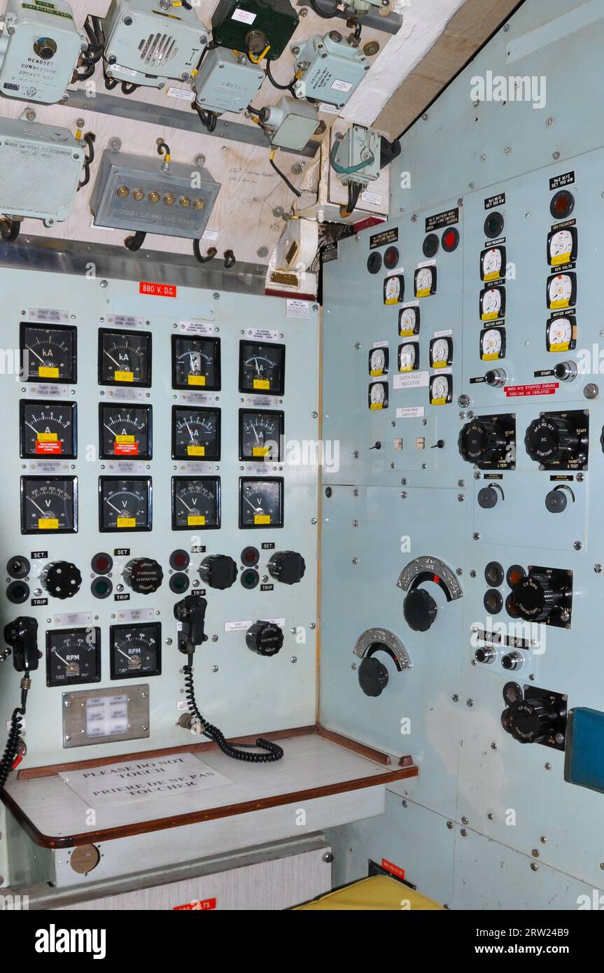 Inside the submarine HMS Ocelot, at The Historic Dockyard Chatham, Kent ...