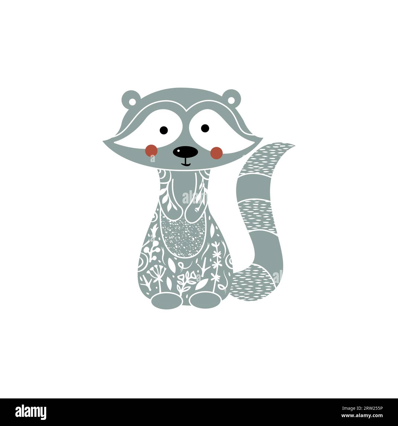 Cute cartoon raccoon. Forest animal vector. Linocut style vector ...