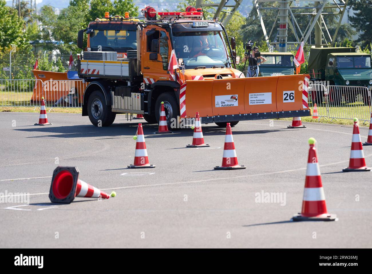 Koblenz, Germany. 16th Sep, 2023. A snow plow drives through an ...
