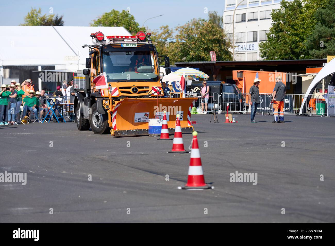 Koblenz, Germany. 16th Sep, 2023. A snow plow drives through an ...