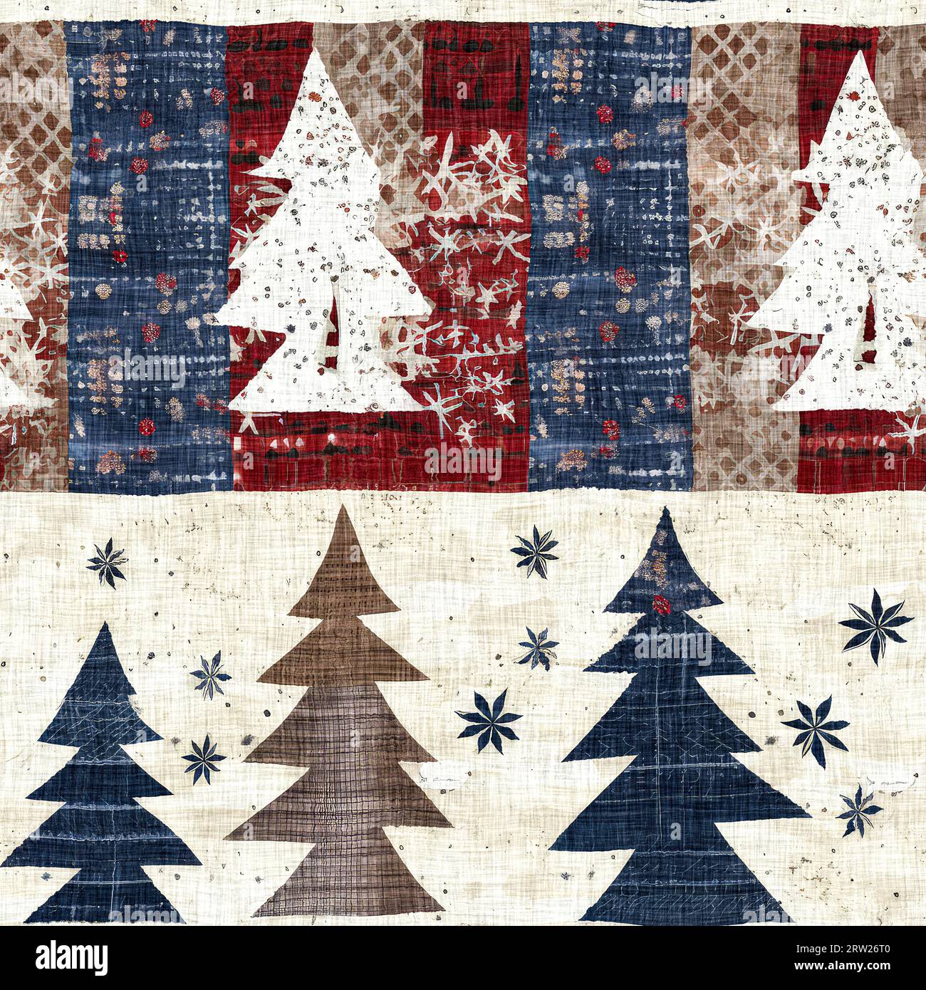 Old-Fashioned christmas tree with primitive hand sewing fabric effect ...