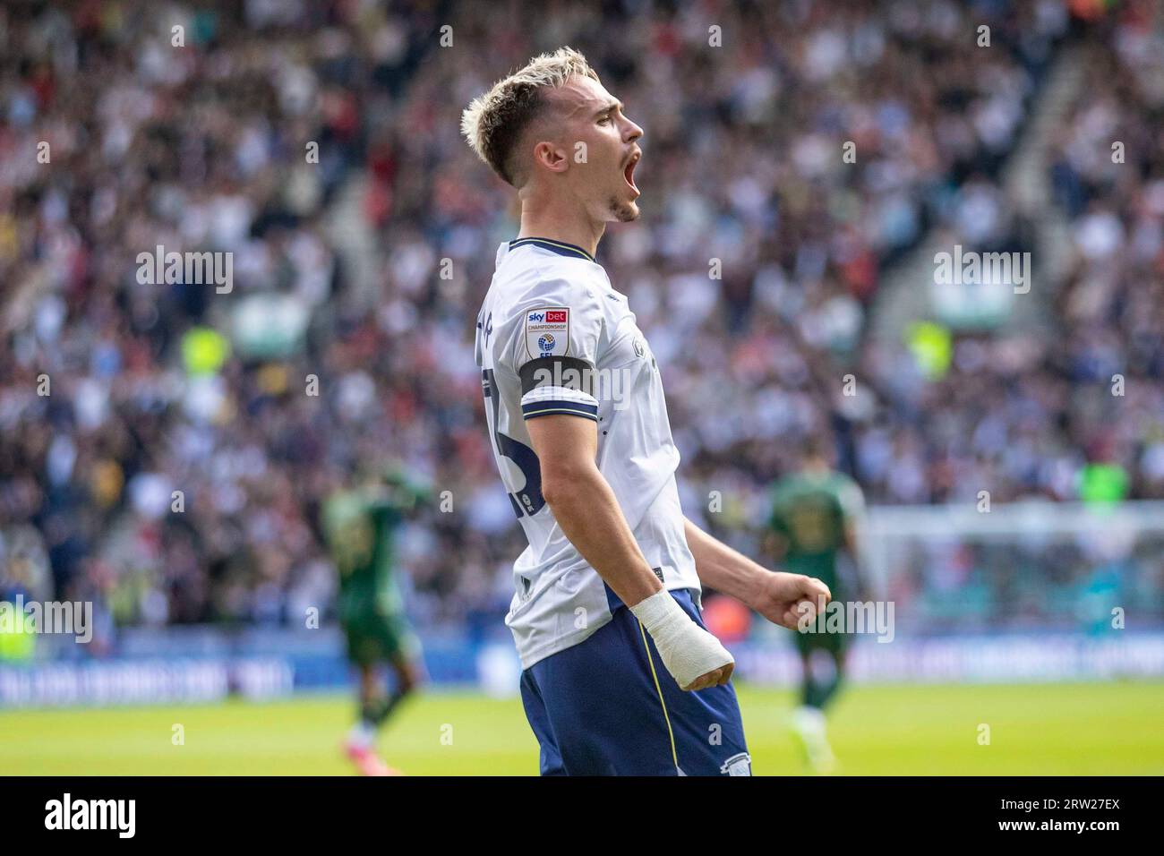 Liam Millar #23 of Preston North End celebrates his goal during the Sky ...