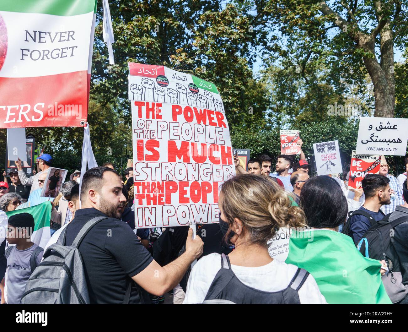 London, 16th September 2023. WOMEN LIFE FREEDOM Protesters mark the ...