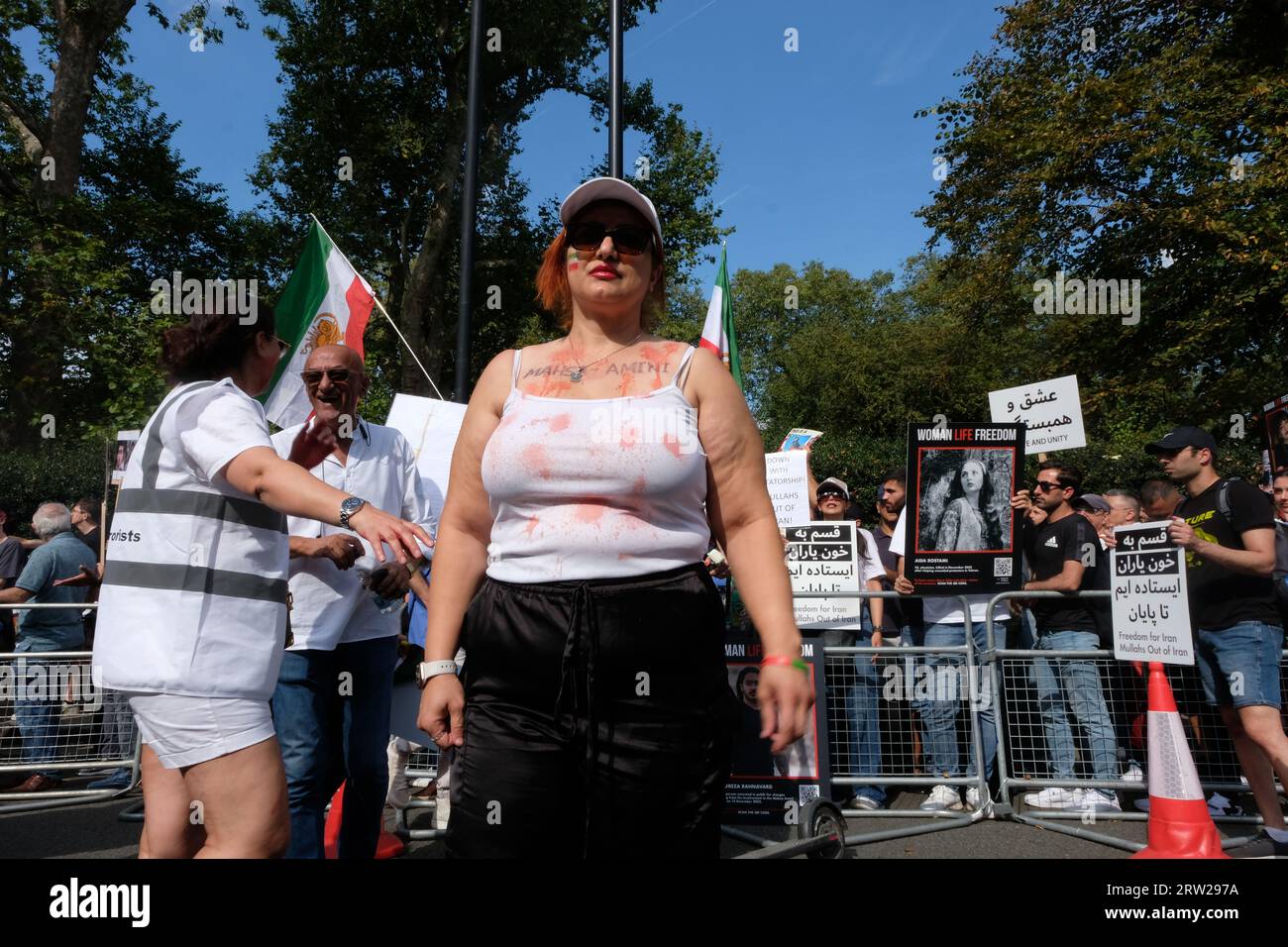 London, United Kingdom. 16th September, 2023. A woman poses for a ...