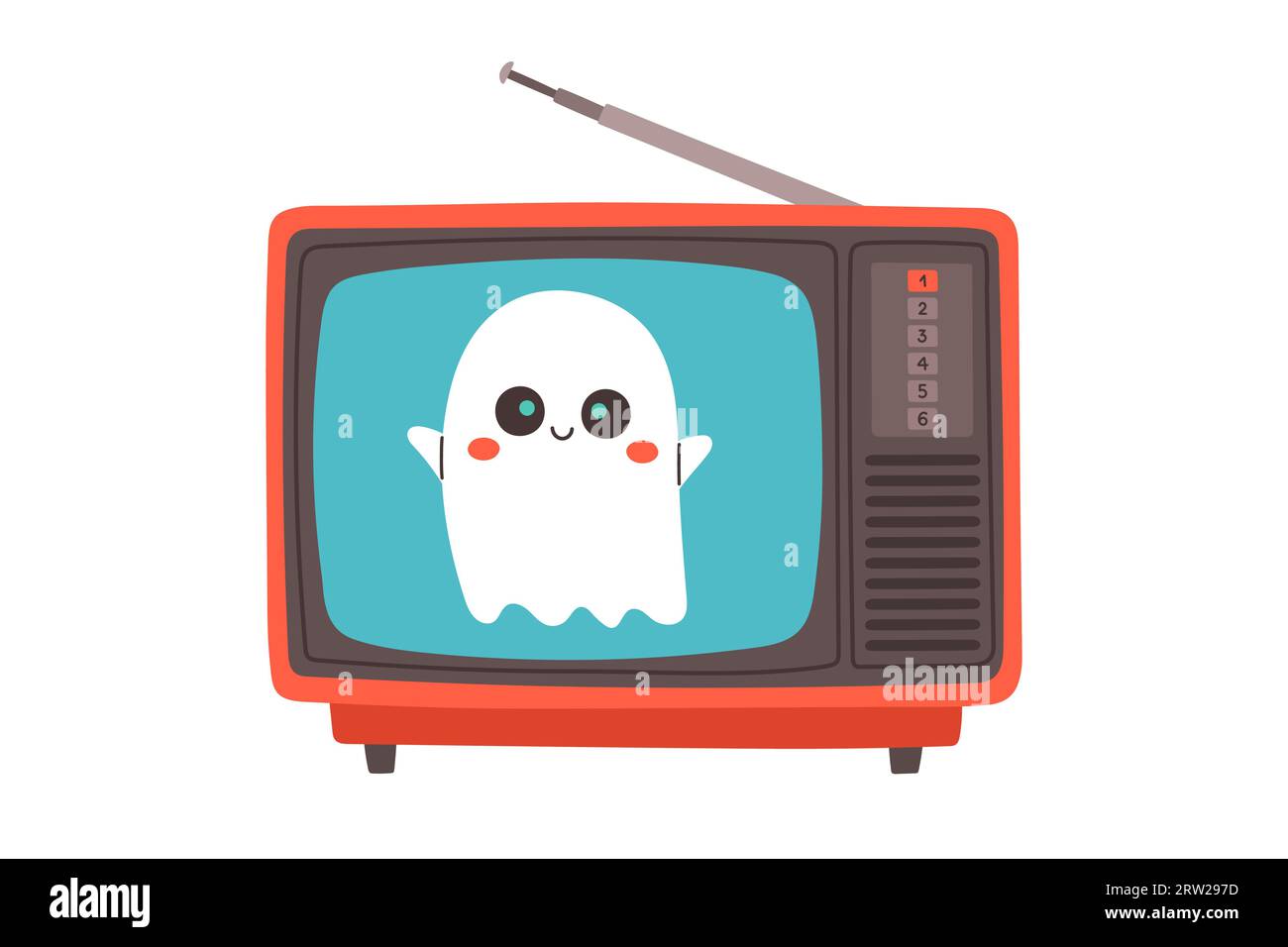 Cute ghost in retro tv. Halloween news old tv. Ghost broadcasting ...