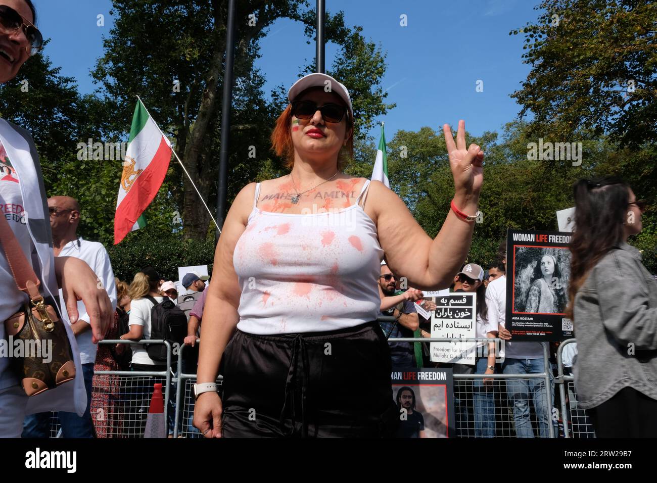 London, United Kingdom. 16th September, 2023. A woman poses for a ...
