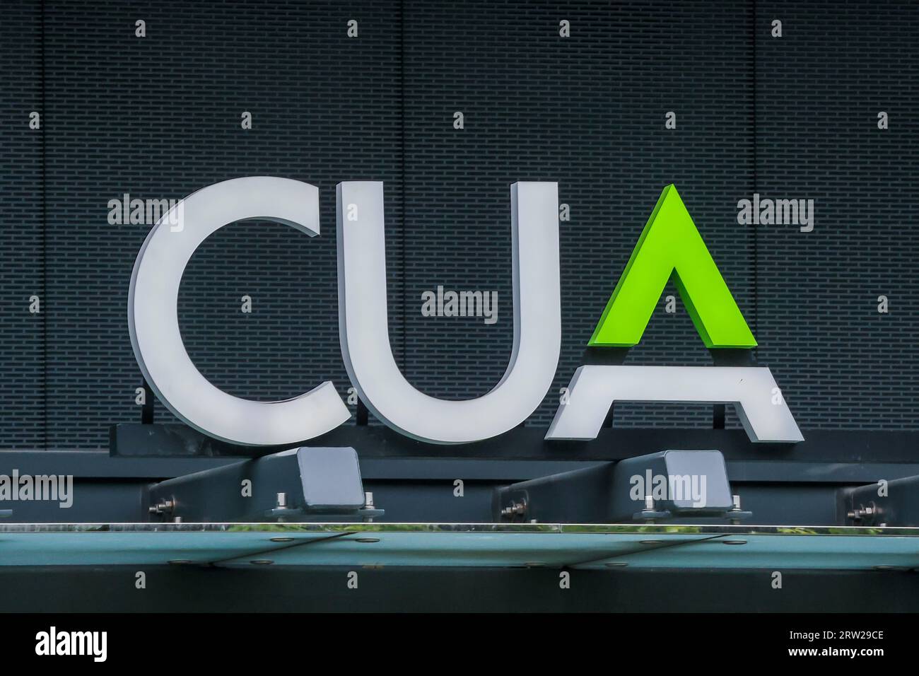CUA Bank banner at its office. CUA is Credit Union Atlantic a full ...