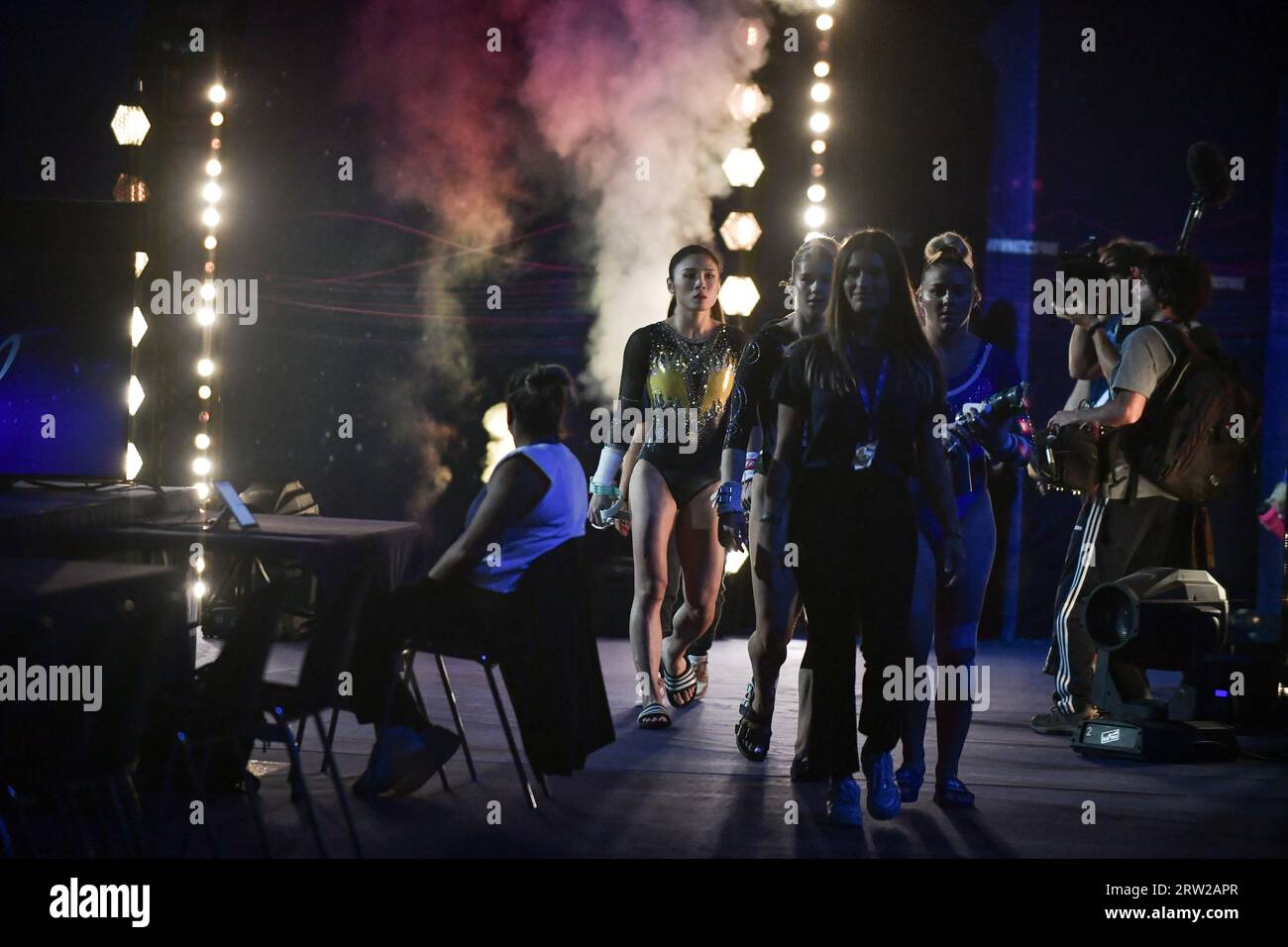 Paris, France. 16th Sep, 2023. Athletes enter the coliseum to compete ...