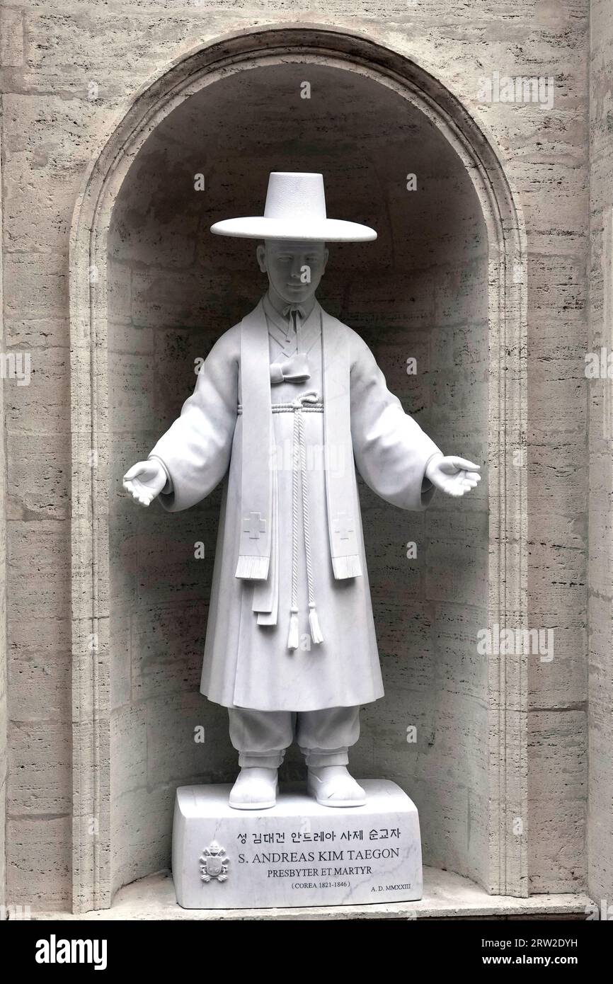 A statue of St. Andrew Kim Tae-gon, the first Korean-born Catholic ...