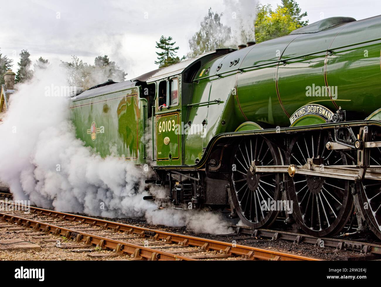 Flying Scotsman Steam Train at Boat of Garten Scotland a cloud of steam ...