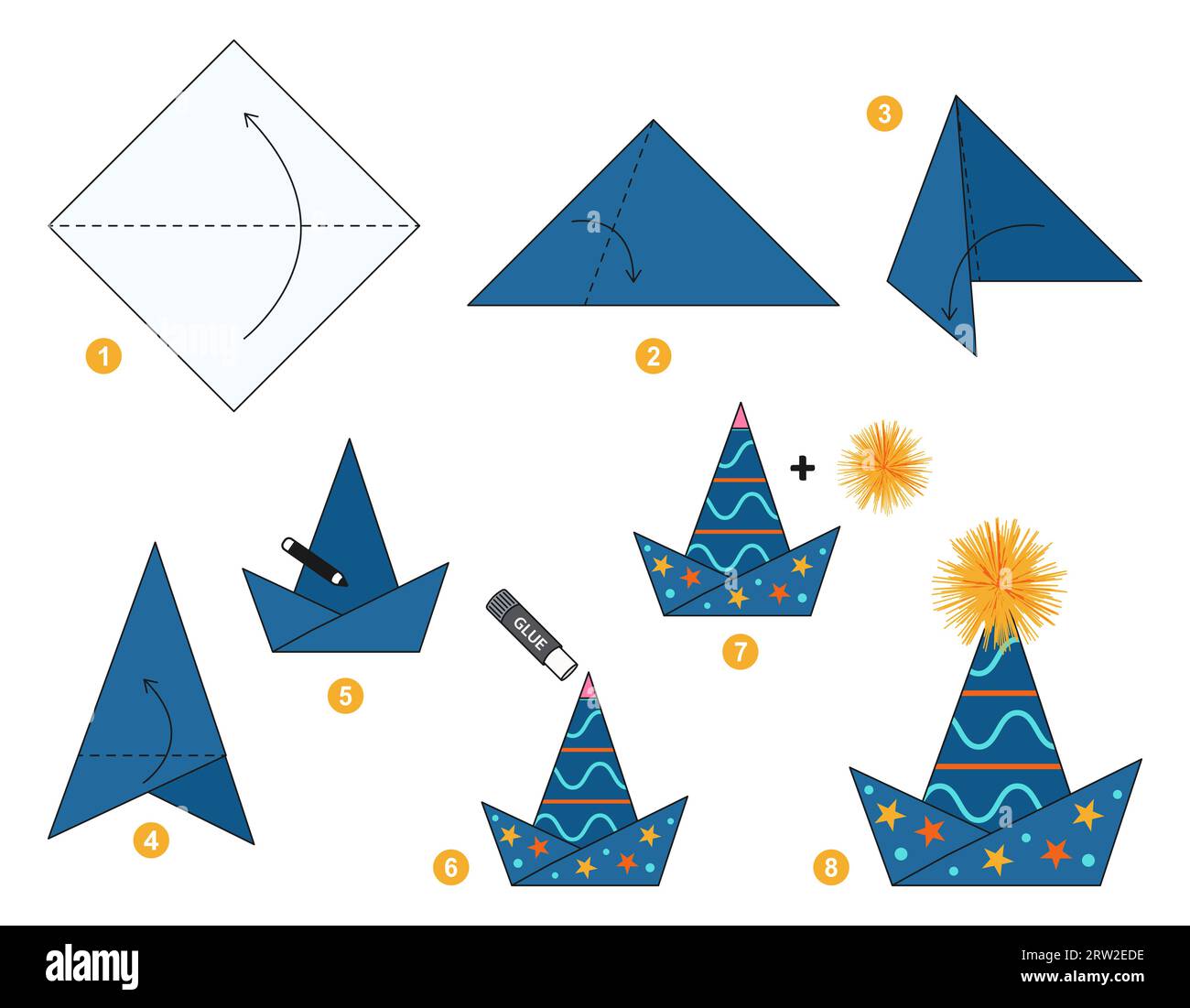 Origami tutorial for kids. Origami cute magic hat Stock Vector Image ...