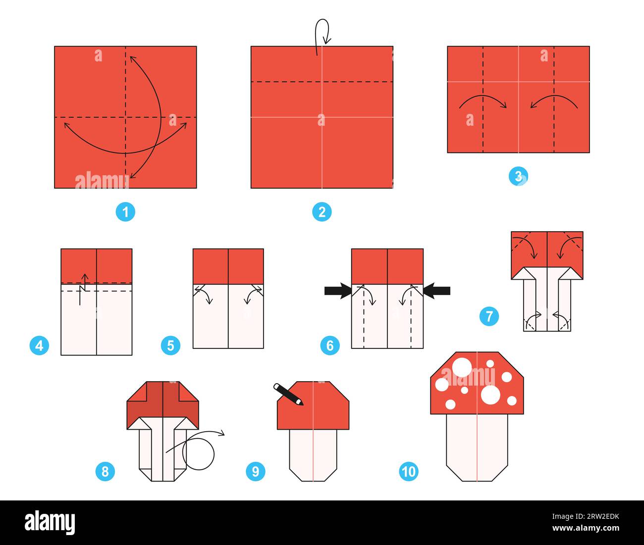 Origami tutorial for kids. Origami cute fly agaric Stock Vector Image ...
