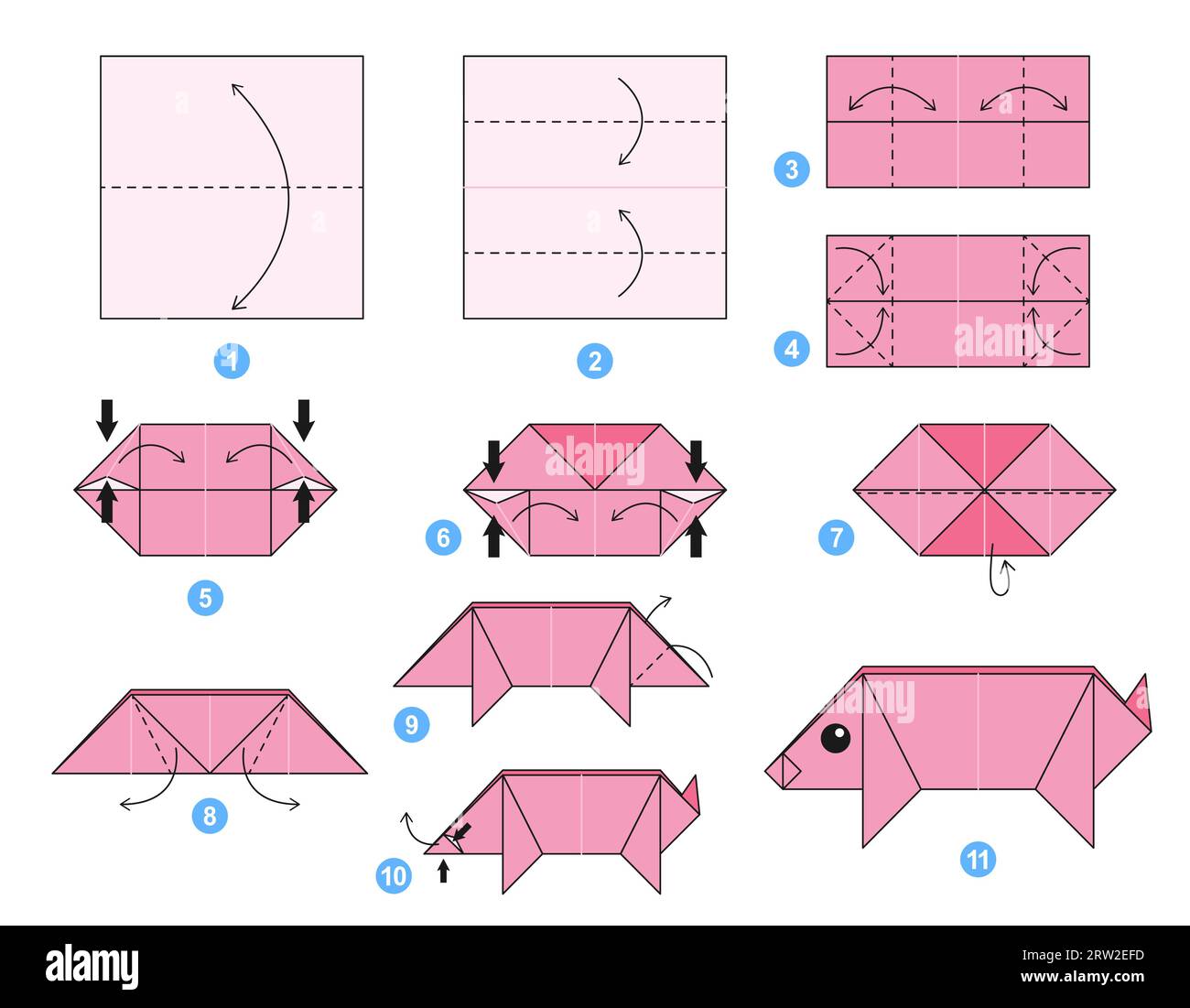 Origami tutorial for kids. Origami cute pig Stock Vector Image & Art ...