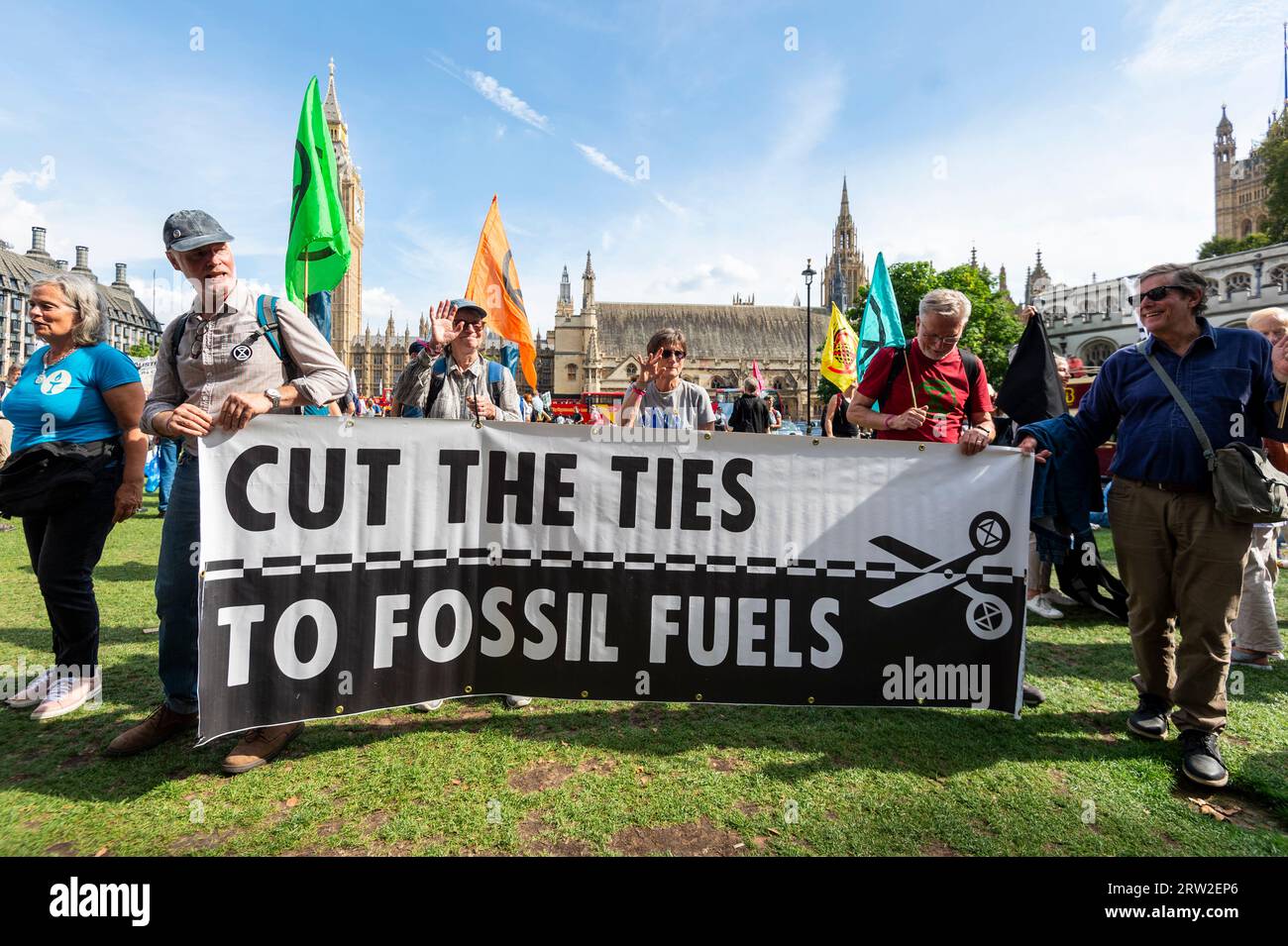 London, UK. 16 September 2023. Activists from Extinction Rebellion with ...