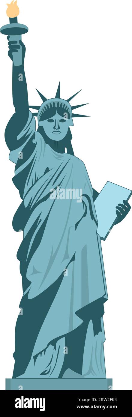 Detailed colorful flat drawing of the STATUE OF LIBERTY, NEW YORK CITY ...