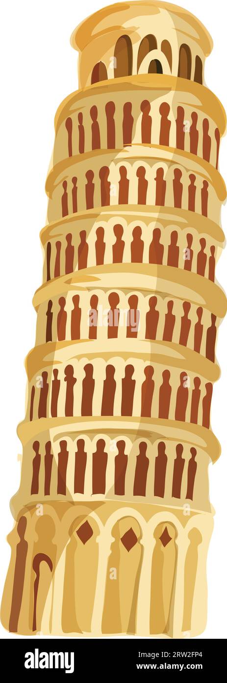 Detailed colorful flat drawing of the LEANING TOWER OF PISA, PISA Stock ...
