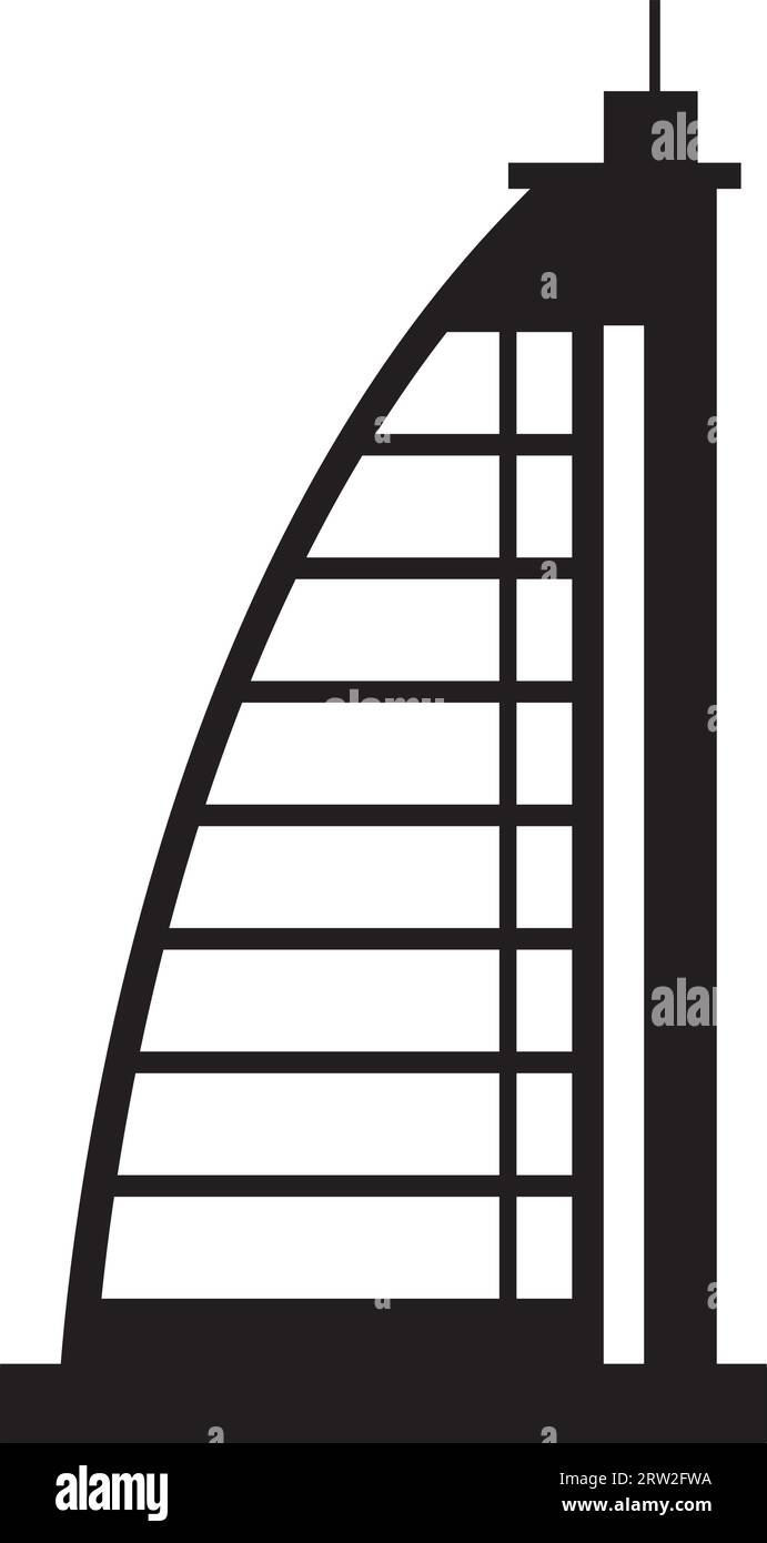 Simple black flat drawing of the BURJ AL ARAB, DUBAI Stock Vector Image ...