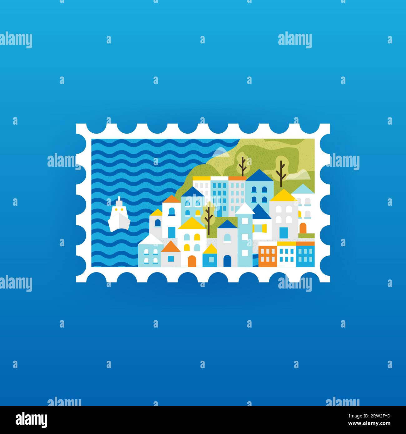 Sea Town Postal Stamp Stock Vector Image & Art - Alamy