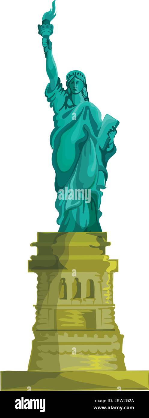 Detailed colorful flat drawing of the STATUE OF LIBERTY, NEW YORK CITY ...