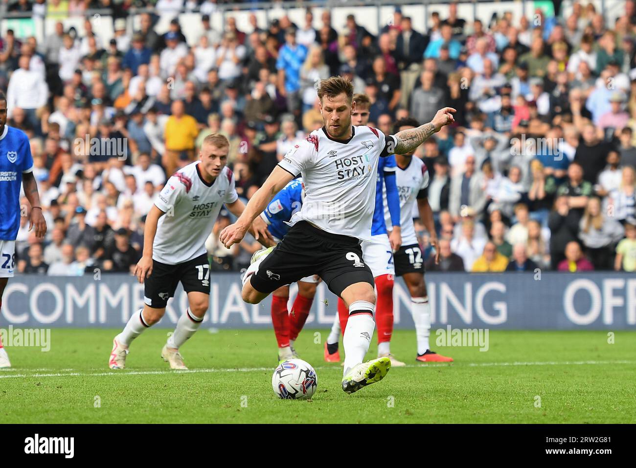 Derby, UK. 16th Sep 2023. James Collins of Derby County scores from the ...