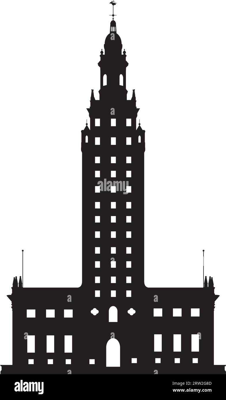 Simple black flat drawing of the FREEDOM TOWER, MIAMI Stock Vector ...